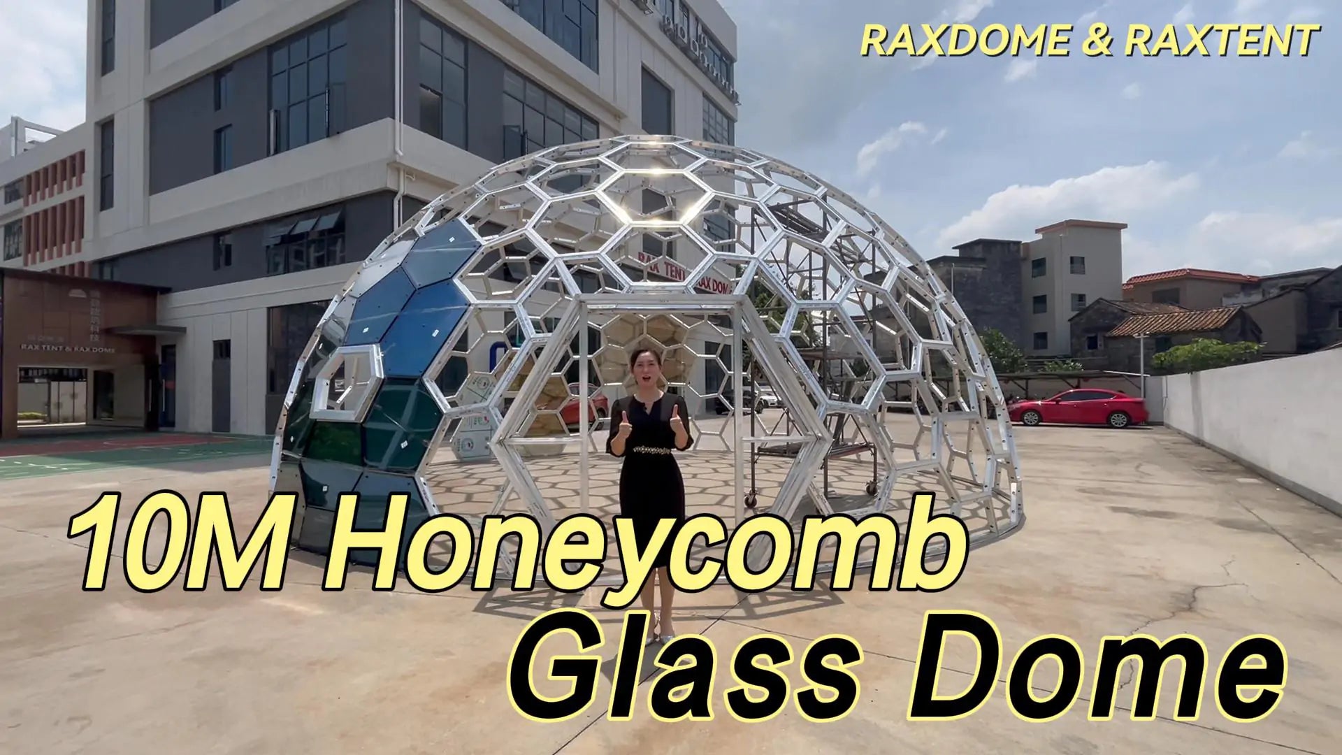 RAXDOME 10M Honeycomb Glass Dome with Unique Hexagon Entrance & Electr ...