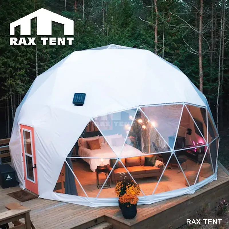 7M Geodesic Dome Tent with Kitchen and Bathroom in Lakeside – RAX TENT